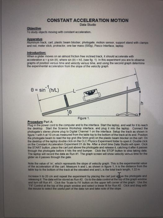 CONSTANT ACCELERATION MOTION Data Studio Objective To | Chegg.com