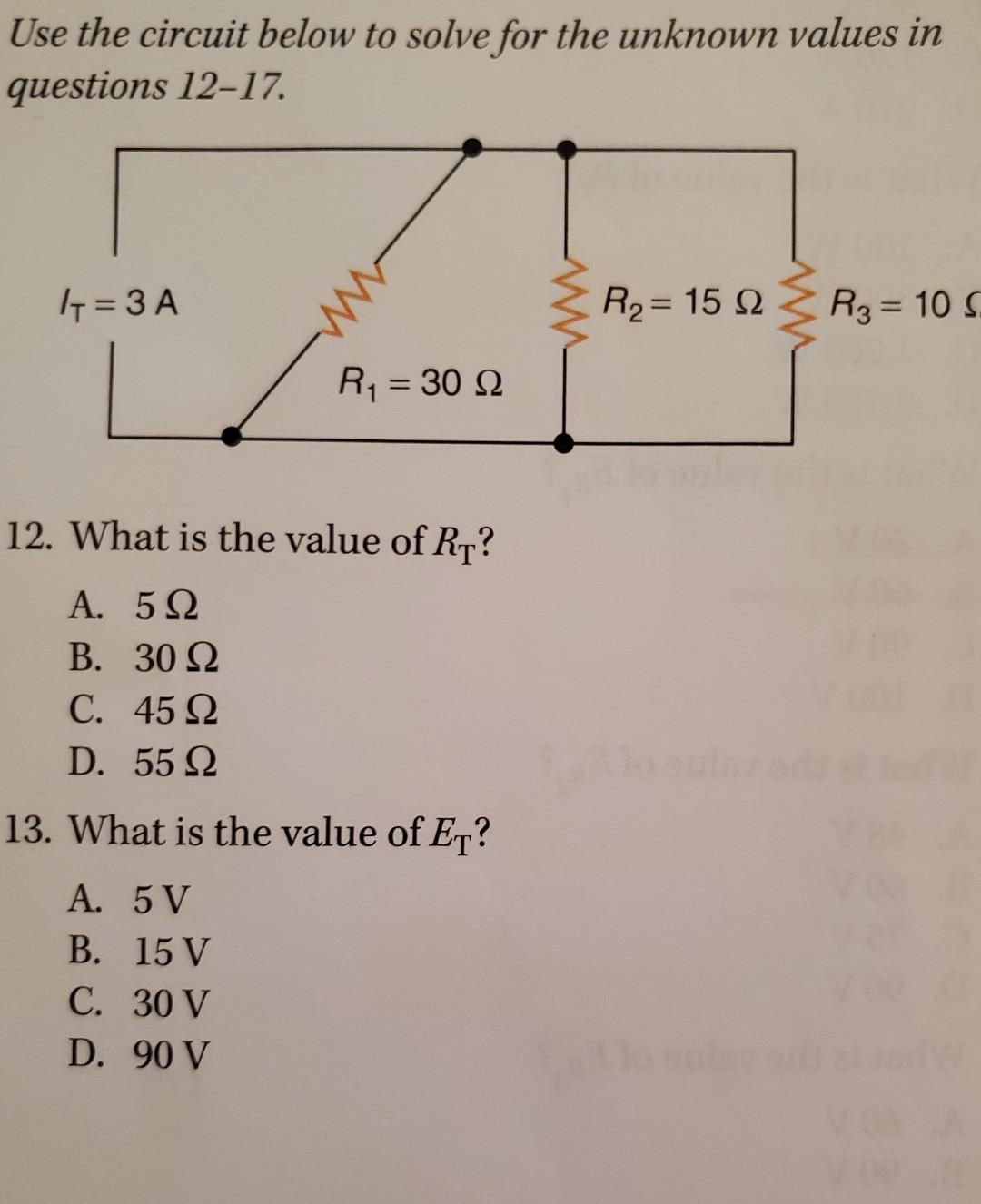 Solved Use the circuit below to solve for the unknown values | Chegg.com