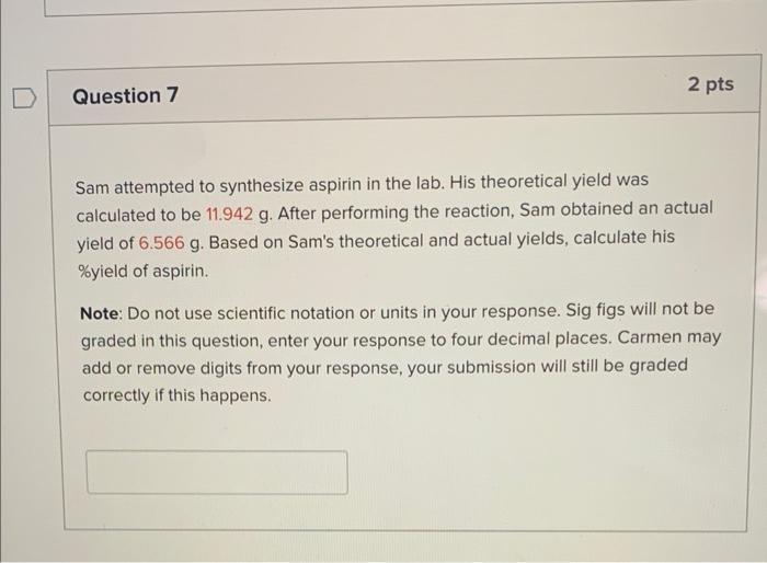 Solved Sam attempted to synthesize aspirin in the lab. His | Chegg.com