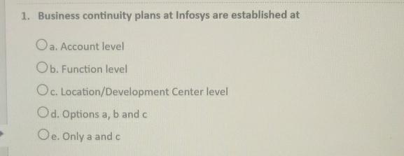 Solved Business continuity plans at Infosys are established | Chegg.com