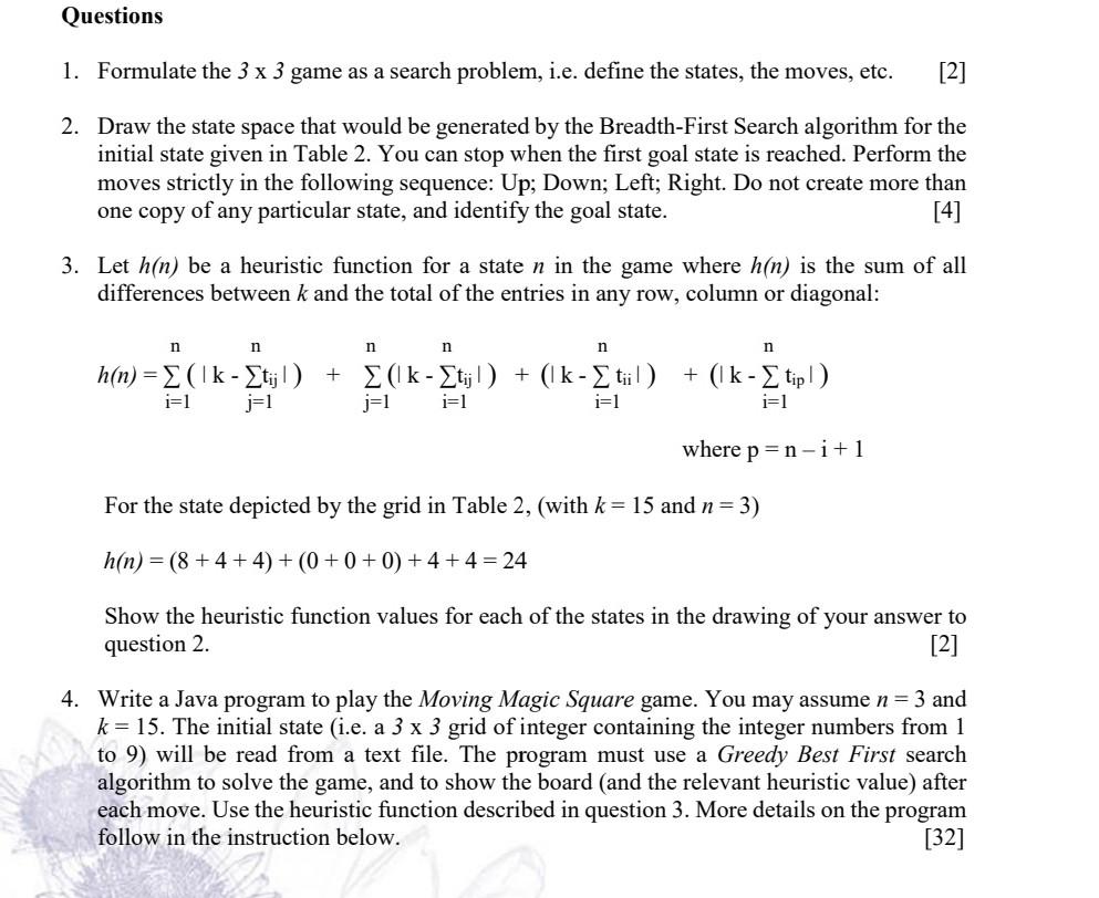 Solved 1. Formulate the 3×3 game as a search problem, i.e. | Chegg.com