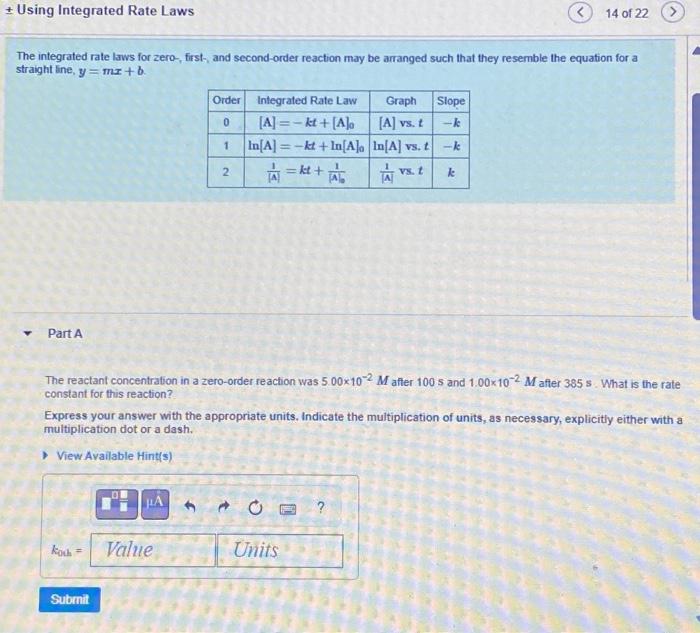 Solved The integrated rate laws for zero-, first-, and | Chegg.com
