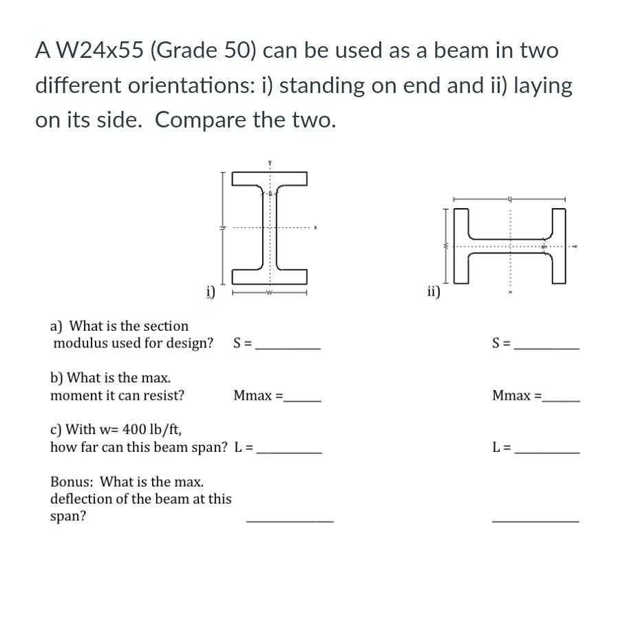 Solved A W24x55 (Grade 50) can be used as a beam in two | Chegg.com
