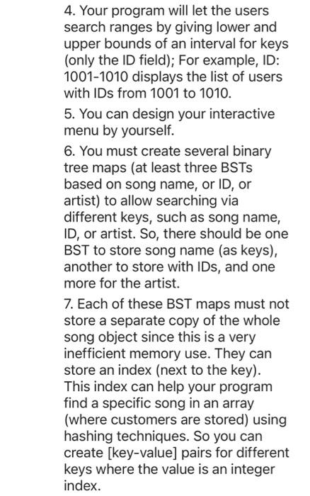 Solved Binary Search Tree Map based Music Song record system | Chegg.com