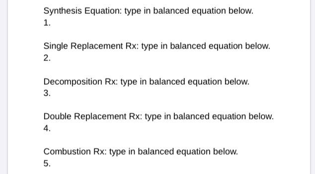Solved Synthesis Equation: type in balanced equation below. | Chegg.com