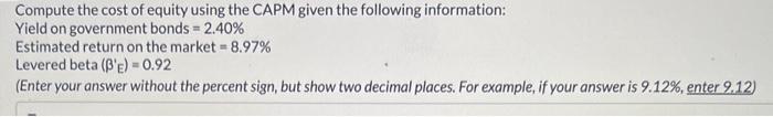 Solved Use Hamada's equation to find the levered beta (βE) | Chegg.com