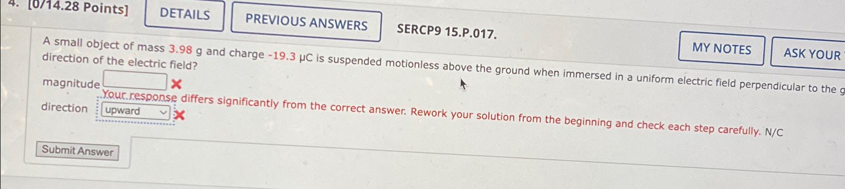 Solved PREVIOUS ANSWERS SERCP9 15.P.017.\\nA small object of | Chegg.com