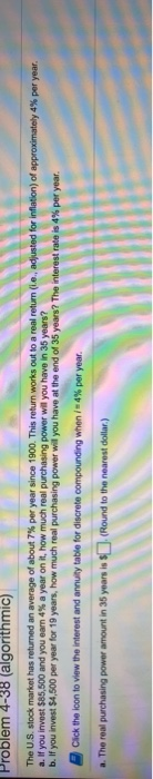 Solved Problem 4-38 (algorithmic) The U.S. stock market has | Chegg.com