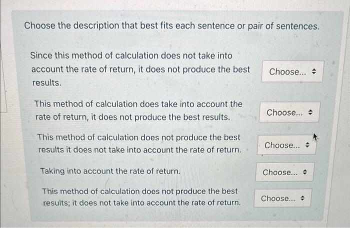 Choose the description that best fits each sentence | Chegg.com