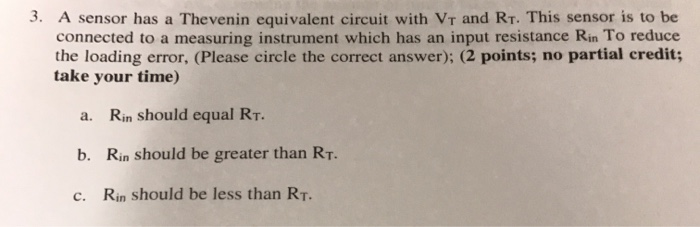 Solved 3. A sensor has a Thevenin equivalent circuit with Vt | Chegg.com