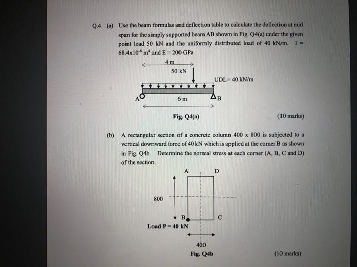Solved Q.4 (a) Use the beam formulas and deflection table to | Chegg.com