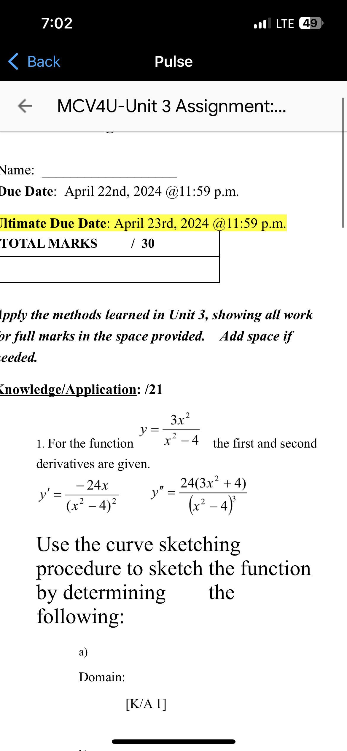 For the function the first and second derivatives | Chegg.com