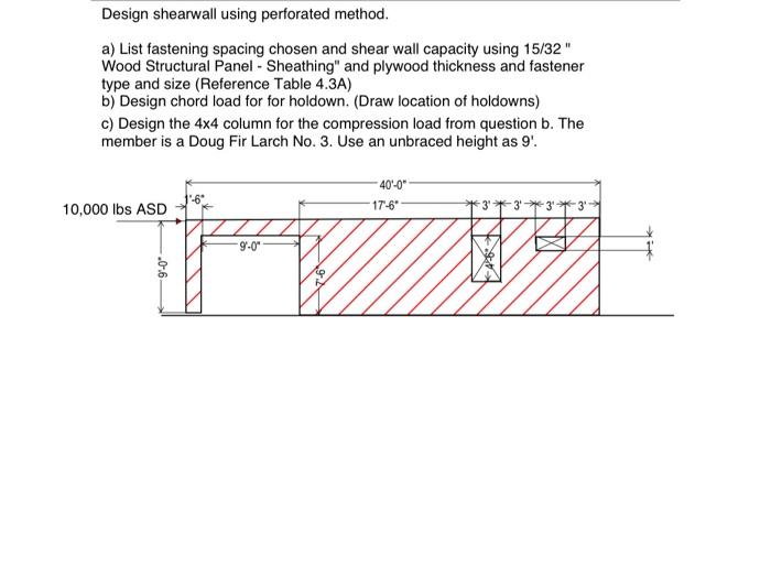 Design shearwall using perforated method. a) List | Chegg.com