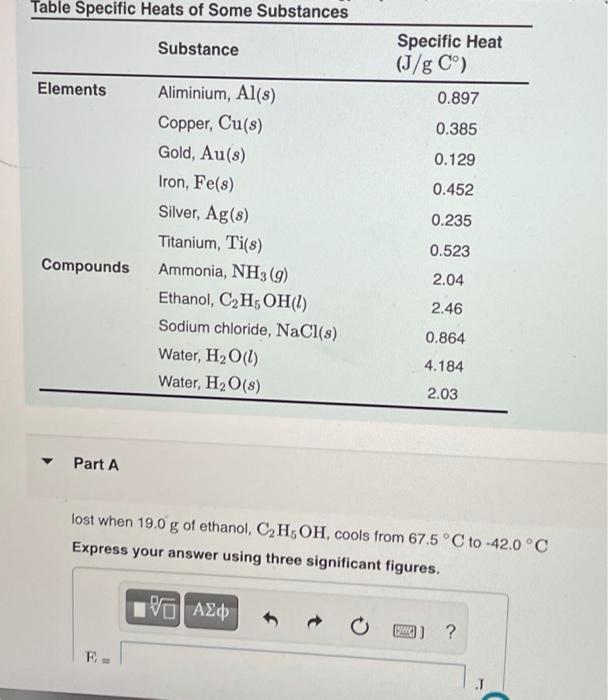 Solved Table Specific Heats of Some Substances Substance | Chegg.com