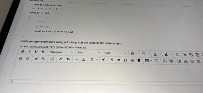 Solved Given the following code: Int x−1+y=2z whille | Chegg.com