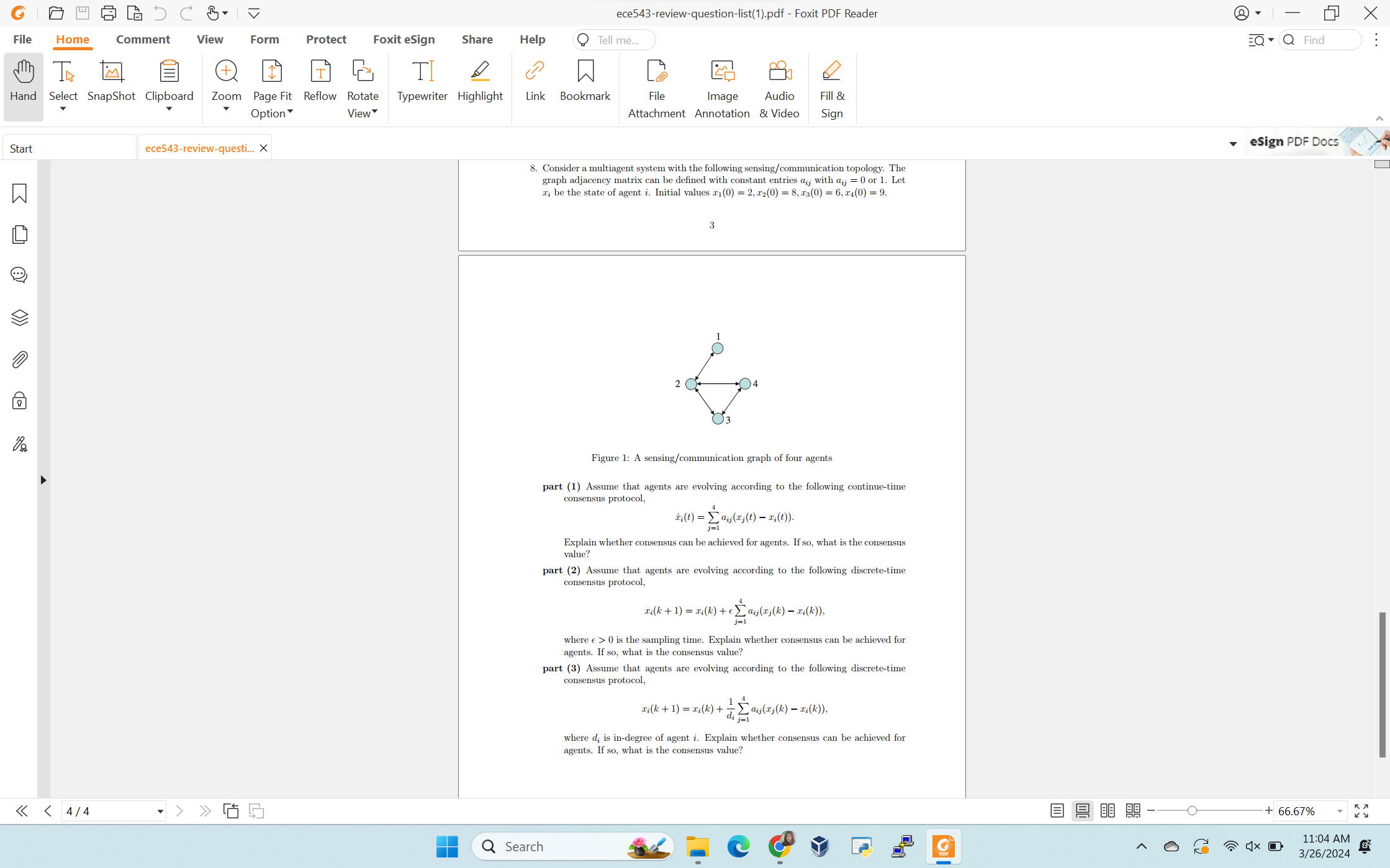 Consider a multiagent system with the following | Chegg.com