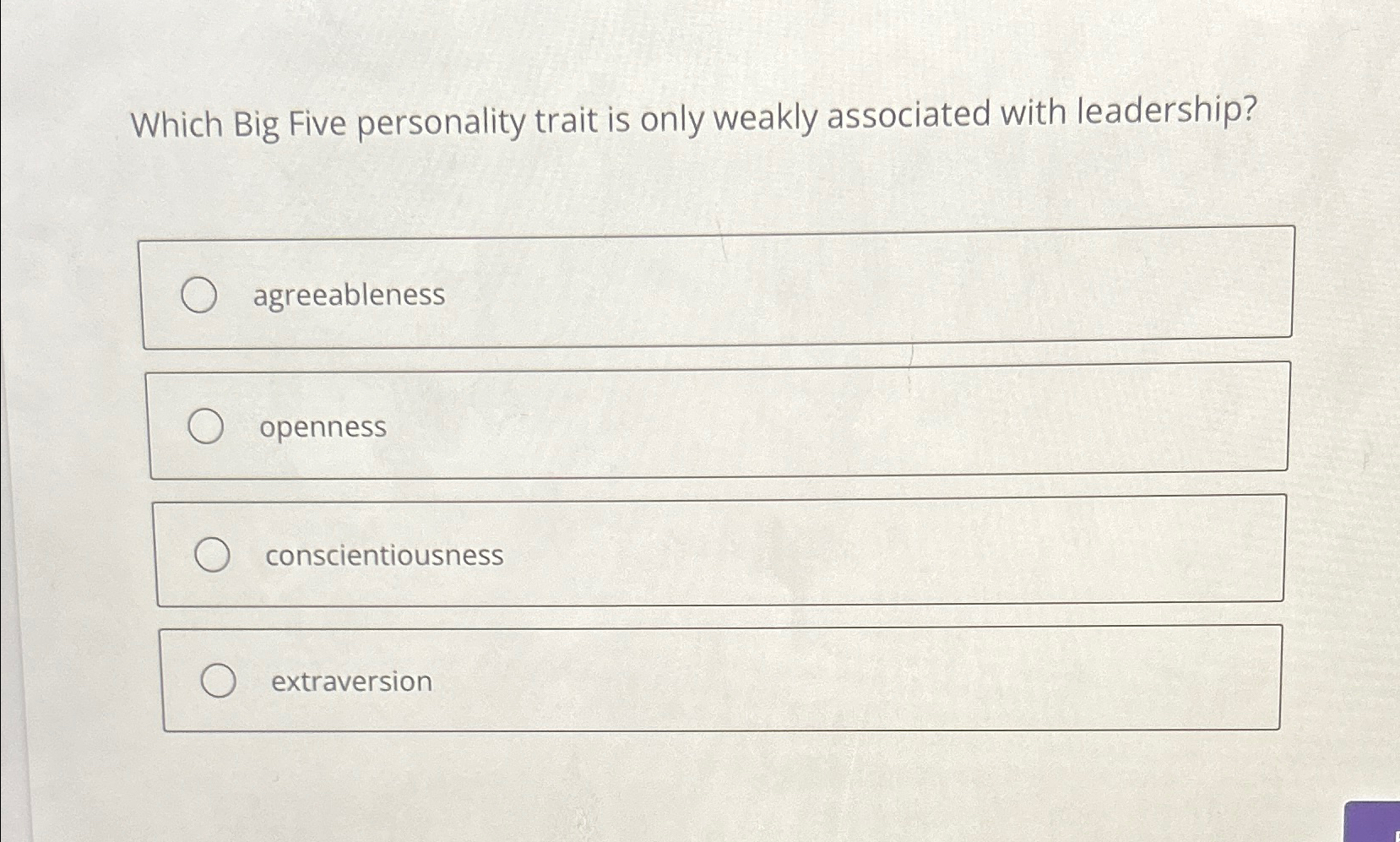 Solved Which Big Five personality trait is only weakly | Chegg.com