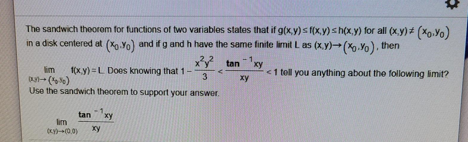 Solved The sandwich theorem for functions of two variables | Chegg.com