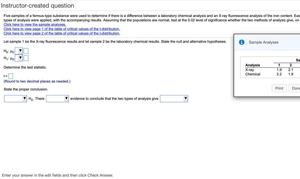 Solved Instructor-created question Five samples of a | Chegg.com