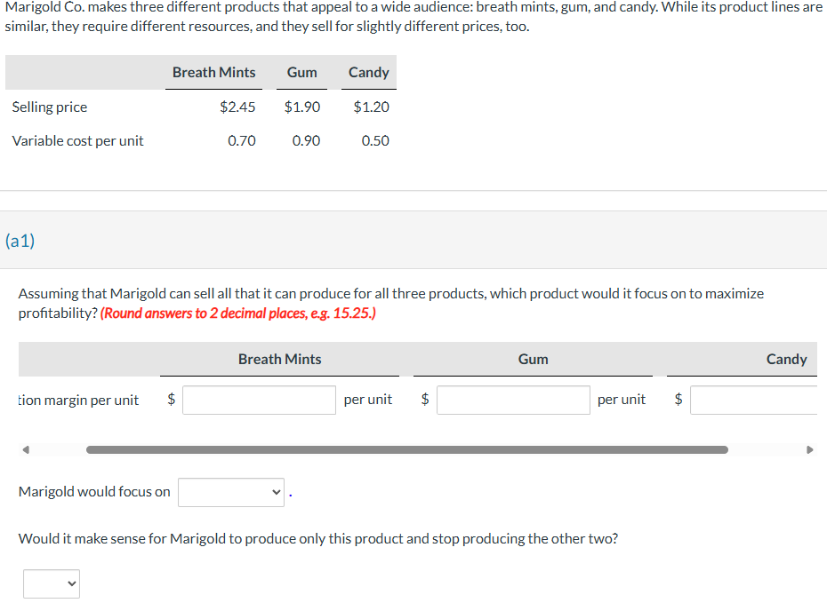 Solved Marigold Co. ﻿makes three different products that | Chegg.com