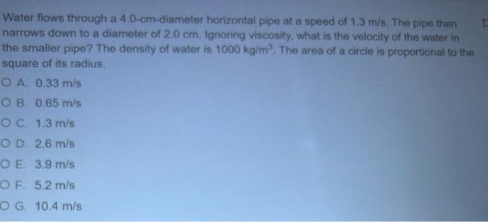 Solved Water flows through a 4.0-cm-diameter horizontal pipe | Chegg.com