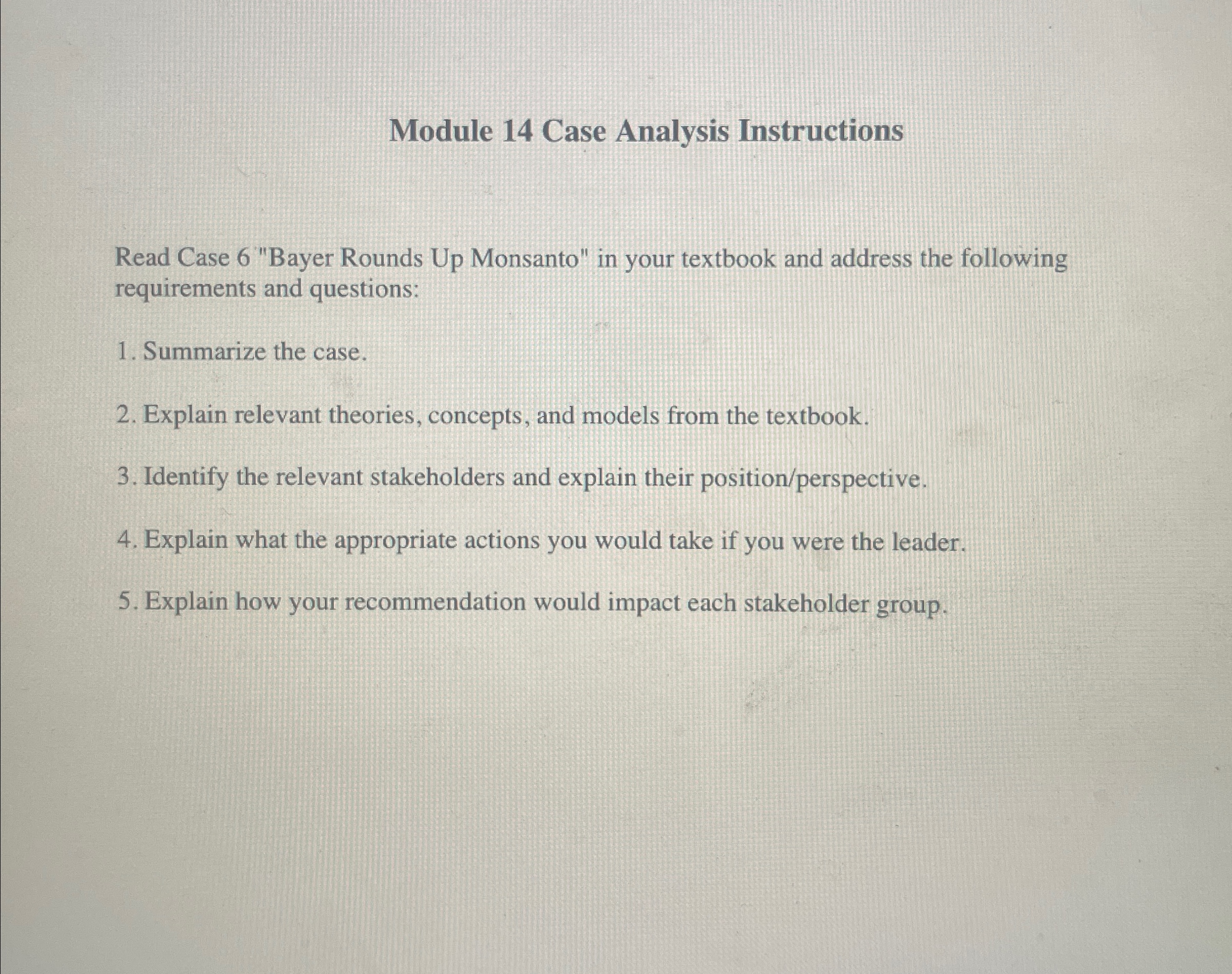 Solved Module 14 ﻿Case Analysis InstructionsRead Case 6 | Chegg.com