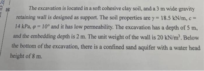 The excavation is located in a soft cohesive clay | Chegg.com