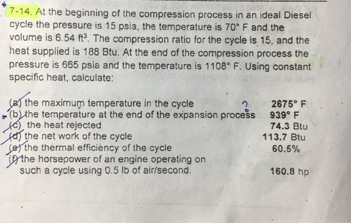 Solved 7-14. At the beginning of the compression process in | Chegg.com