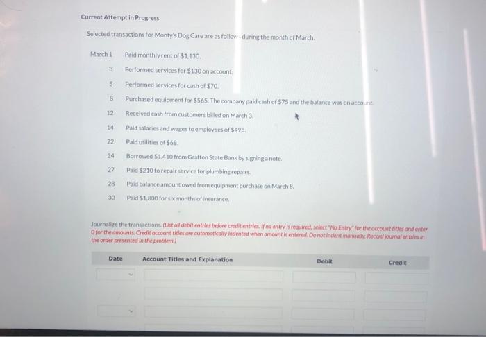 Solved Current Attempt in Progress Selected transactions for | Chegg.com
