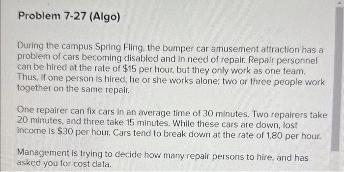 Solved During the campus Spring Fling, the bumper car | Chegg.com
