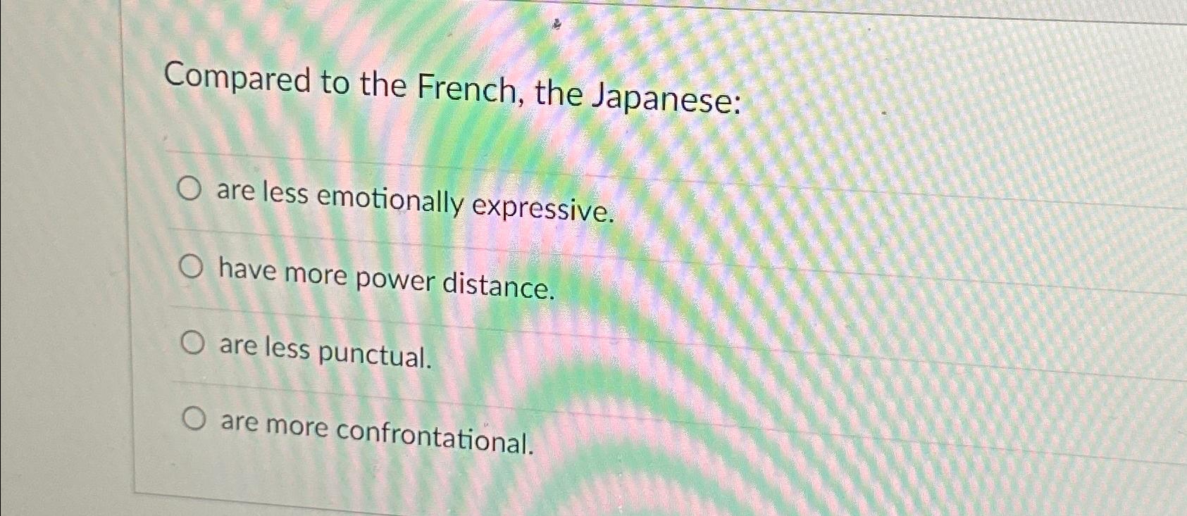 Solved Compared to the French, the Japanese:are less | Chegg.com