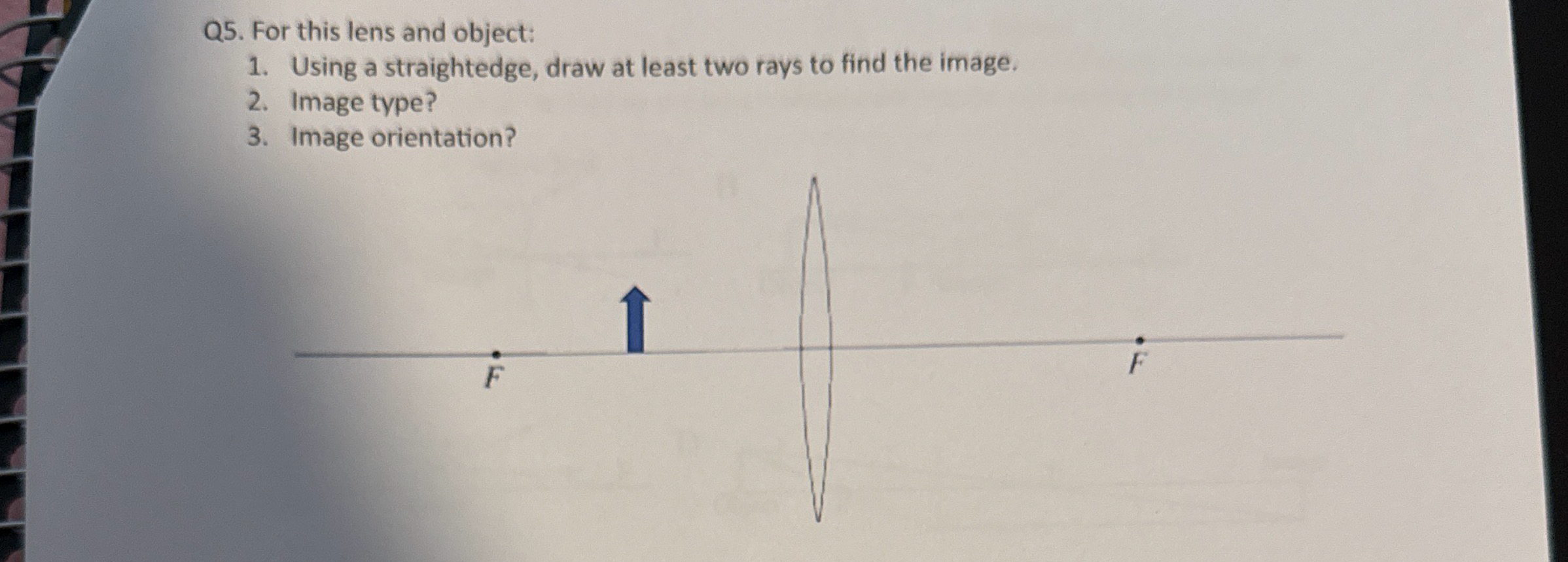 Solved Q5. ﻿For this lens and object:Using a straightedge, | Chegg.com