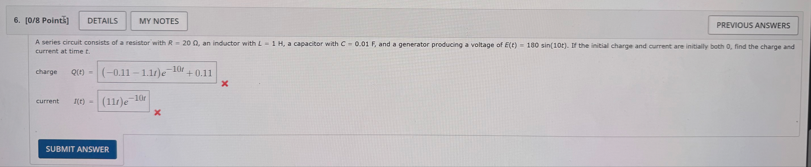 Solved [0/8 ﻿Point ?TT ] ﻿current at time t.charge | Chegg.com