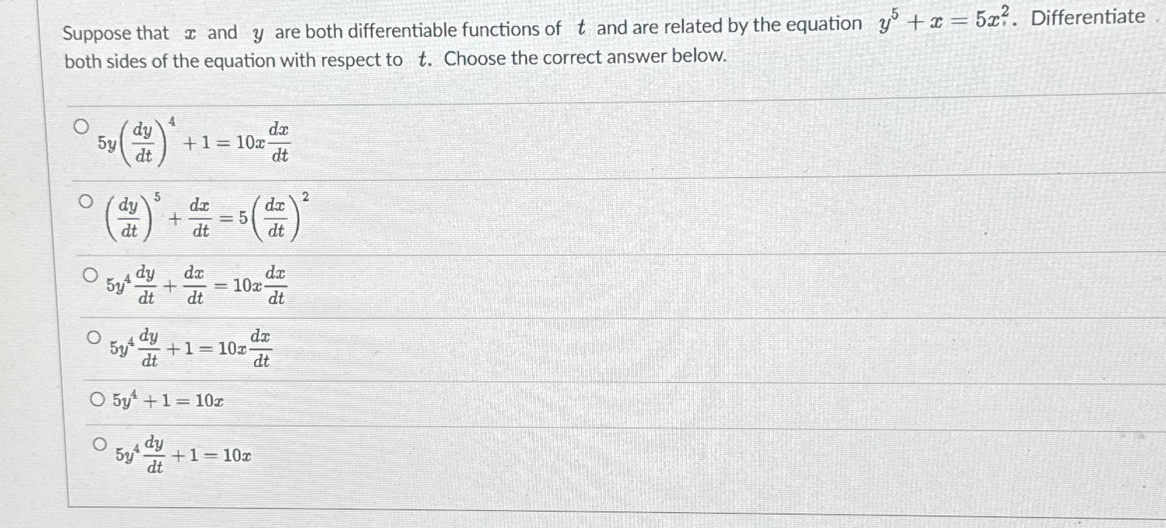 Solved Suppose that x ﻿and y ﻿are both differentiable | Chegg.com