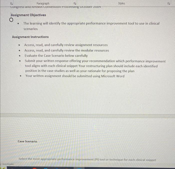 Assignment Title Performance improvement tools | Chegg.com