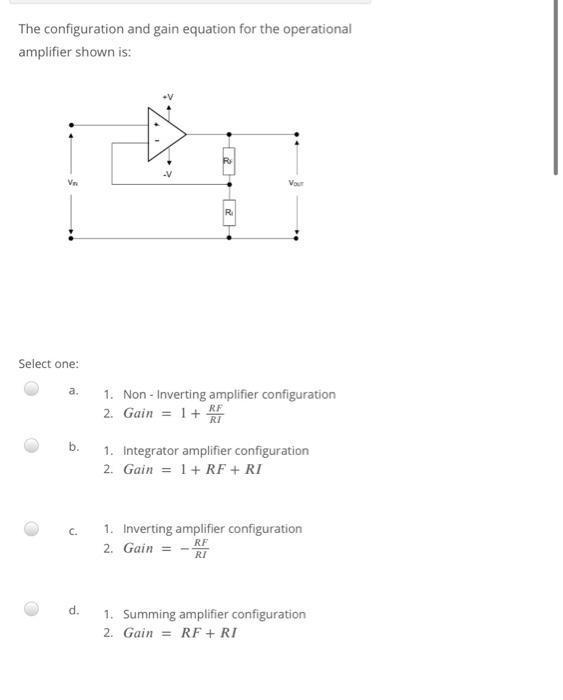 Solved The configuration and gain equation for the | Chegg.com