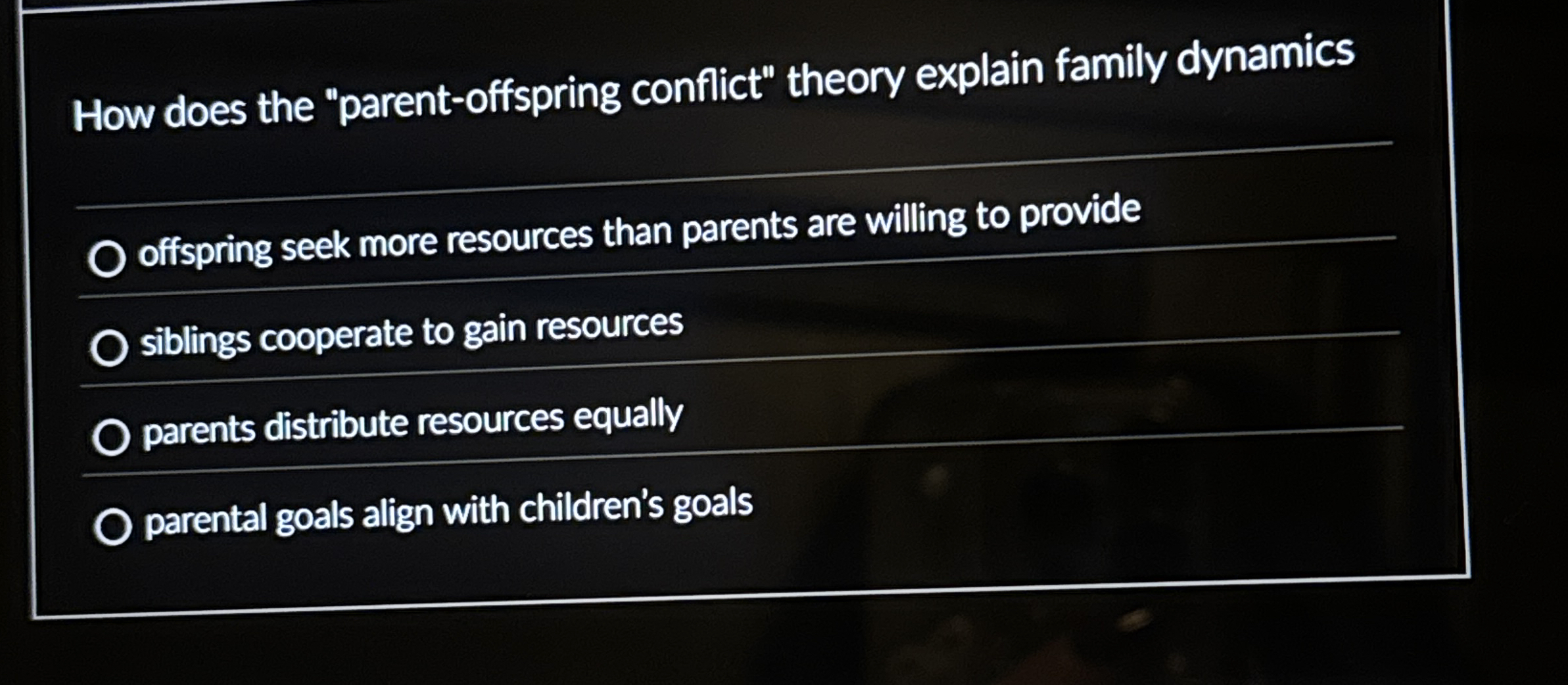 Solved How does the "parent-offspring conflict" theory | Chegg.com