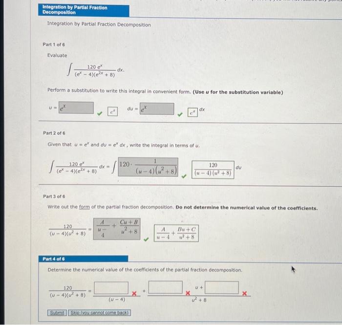 Solved Integration by Partial Fraction Decomposition | Chegg.com