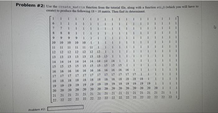 Solved Use the create_matrix function from the tutorial | Chegg.com