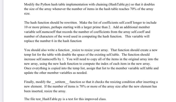 Solved Modify The Python Hash Table Implementation With
