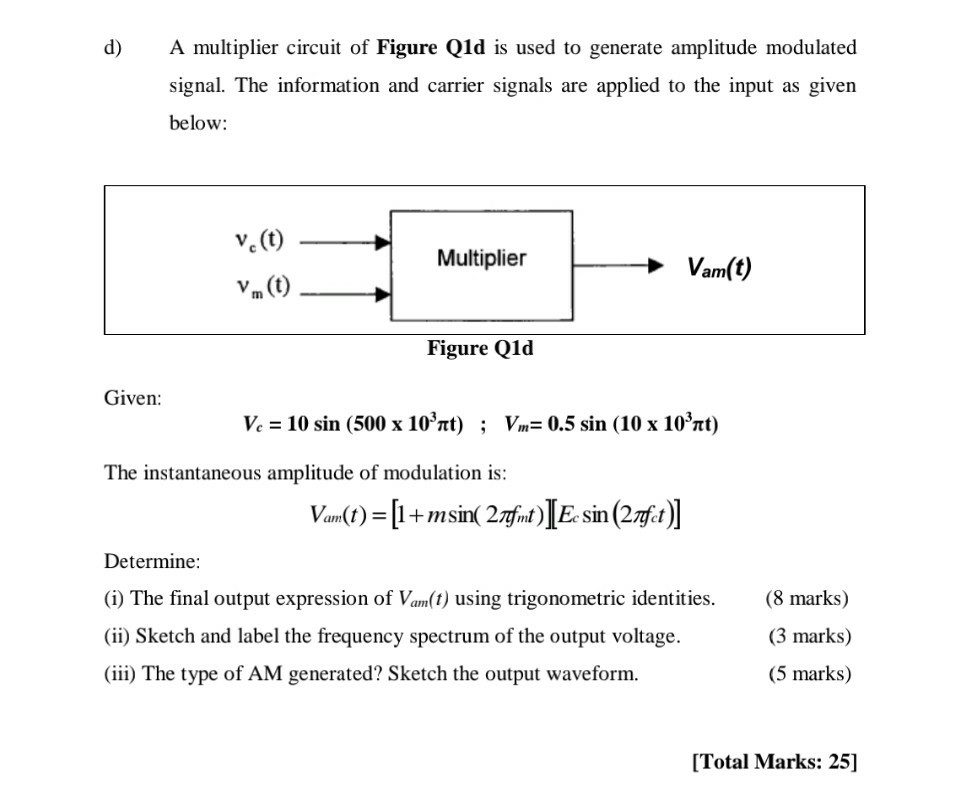 Solved d) A multiplier circuit of Figure Qld is used to | Chegg.com
