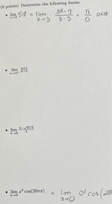 Solved (8 points) Determine the following limits: - | Chegg.com