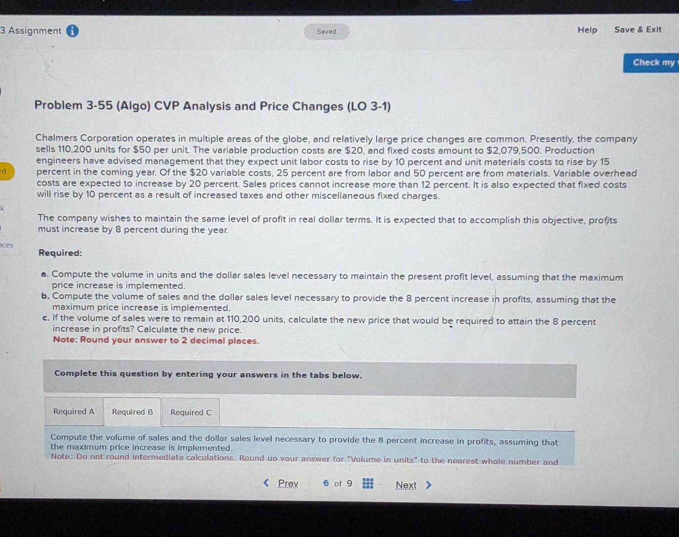 Solved Problem 3-55 (Algo) CVP Analysis and Price Changes | Chegg.com