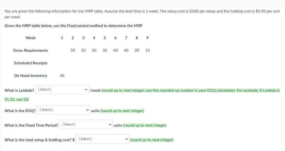 Solved You are given the following information for the MRP | Chegg.com