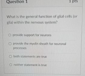 Solved Question 1What is the general function of glial cells | Chegg.com
