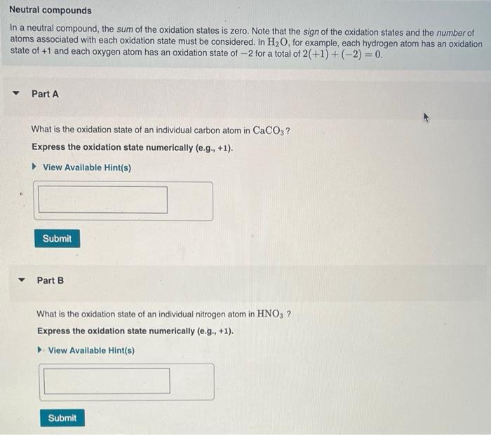 Solved Neutral compounds In a neutral compound, the sum of | Chegg.com