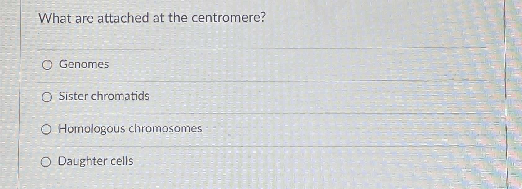 Solved What are attached at the centromere?GenomesSister | Chegg.com