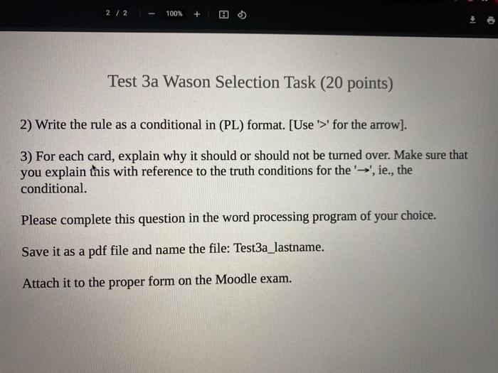10 Test 3a Wason Selection Task (20 points) Q S 7 3 | Chegg.com