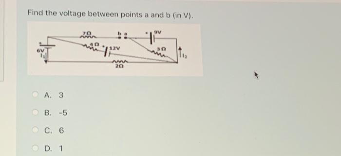 Solved Find the voltage between points a and b (in V). A. 3 | Chegg.com