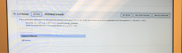 Solved 11. (-/1 Points] DETAILS STITZTRIG3 2.10.035 MY NOTES | Chegg.com